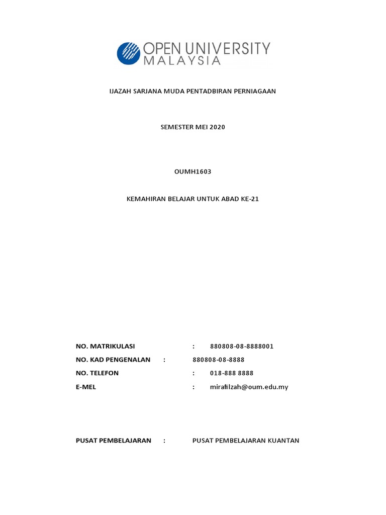 Sampel Struktur Esei Oumh1603 Mei2020 | PDF