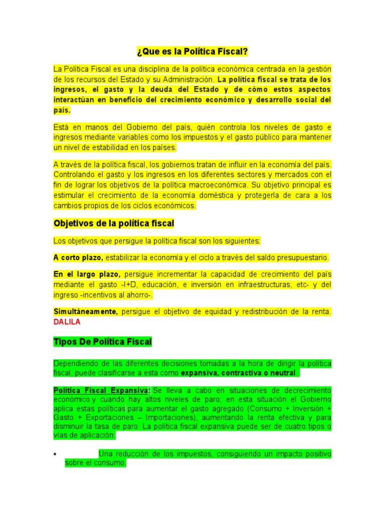 Política Fiscal Pdf La Política Fiscal Impuestos