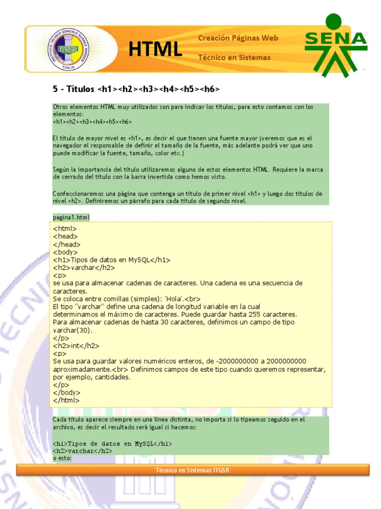 HTML: Estructura de Títulos y Párrafos | PDF | HTML | Tipo de datos