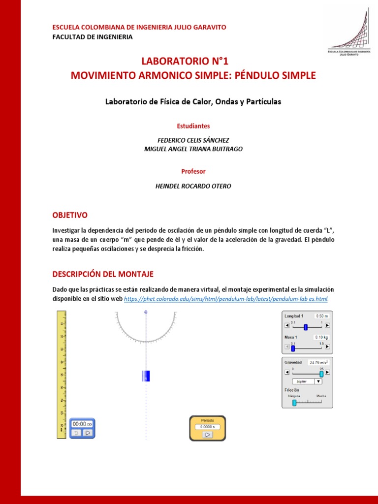 Practica 1-MAS Pendúlo Simple y Sistema Masa-Resorte | PDF | Péndulo ...