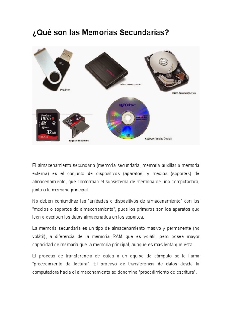 Tipos y características de memoria secundaria | PDF | Almacenamiento de ...