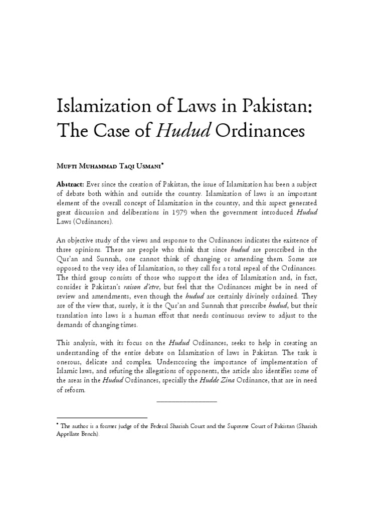 Islamization of Laws in Pakistan: The Case of Hudud Ordinances | PDF ...