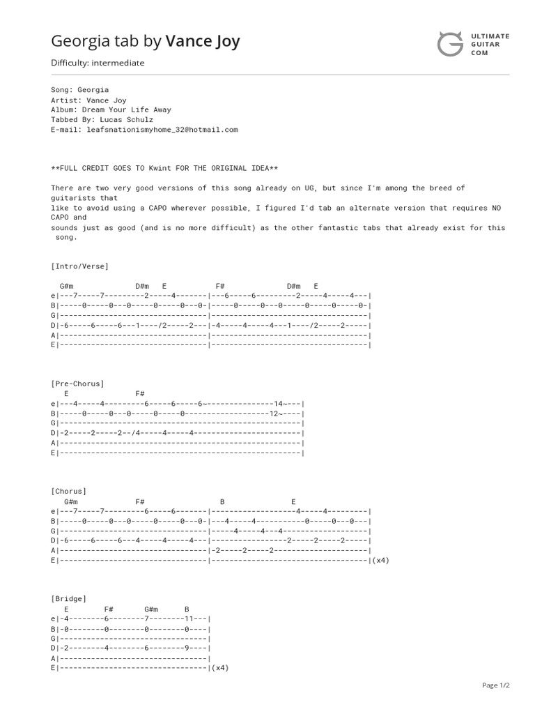 Georgia Tab (Ver 3) by Vance Joytabs at Ultimate Guitar Archive | PDF ...