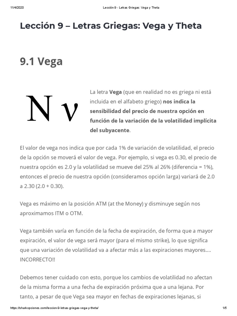 Lección 9 - Letras Griegas - Vega y Theta PDF | PDF | Opción (Finanzas ...