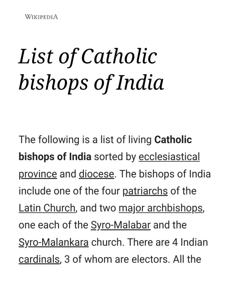 List of Catholic Bishops of India - Wikipedia | PDF | Church ...