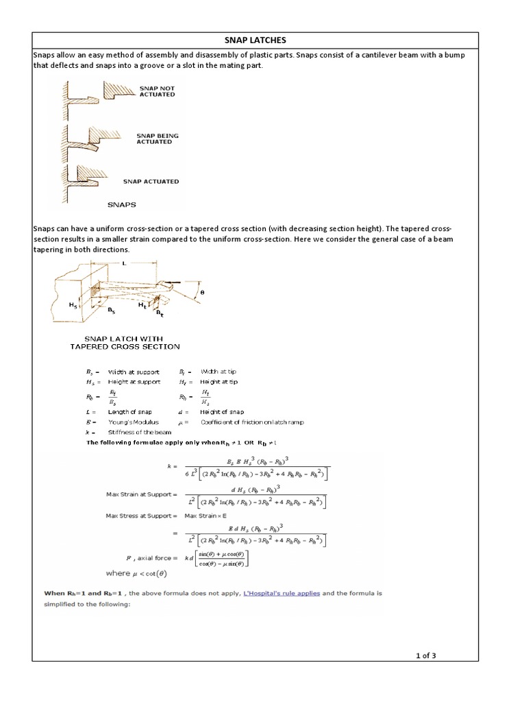 Snap Latches Design | Download Free PDF | Strength Of Materials ...