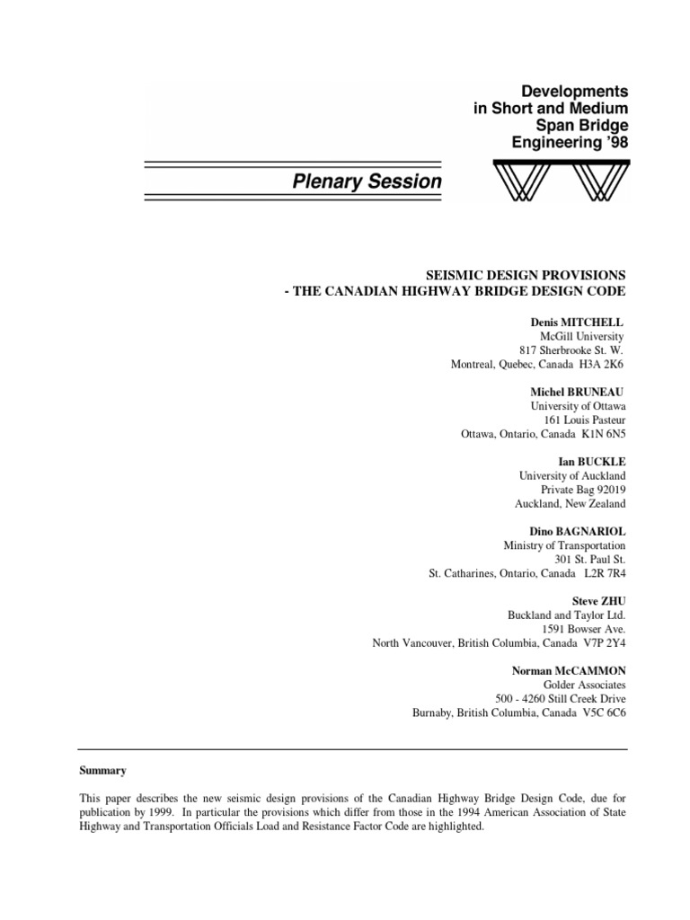 Seismic Design Canadian Bridge Design Code PDF | Download Free PDF ...