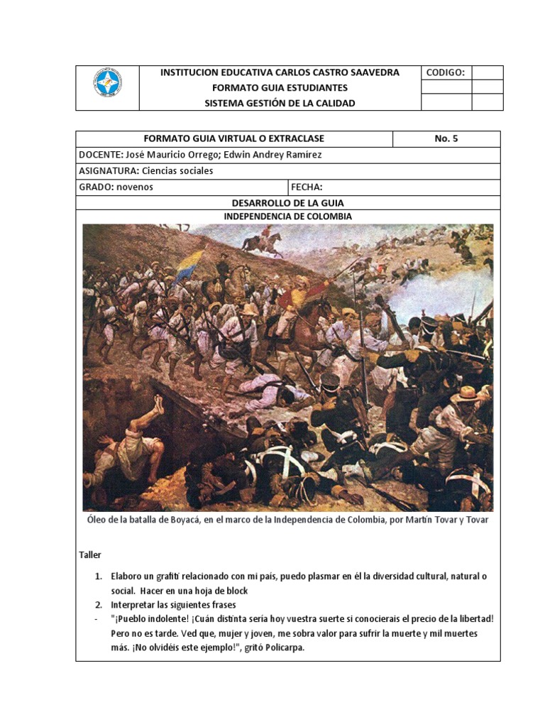 Guía 5 Independencia de Colombia Grado 9 | PDF | Colombia | Rebeliones