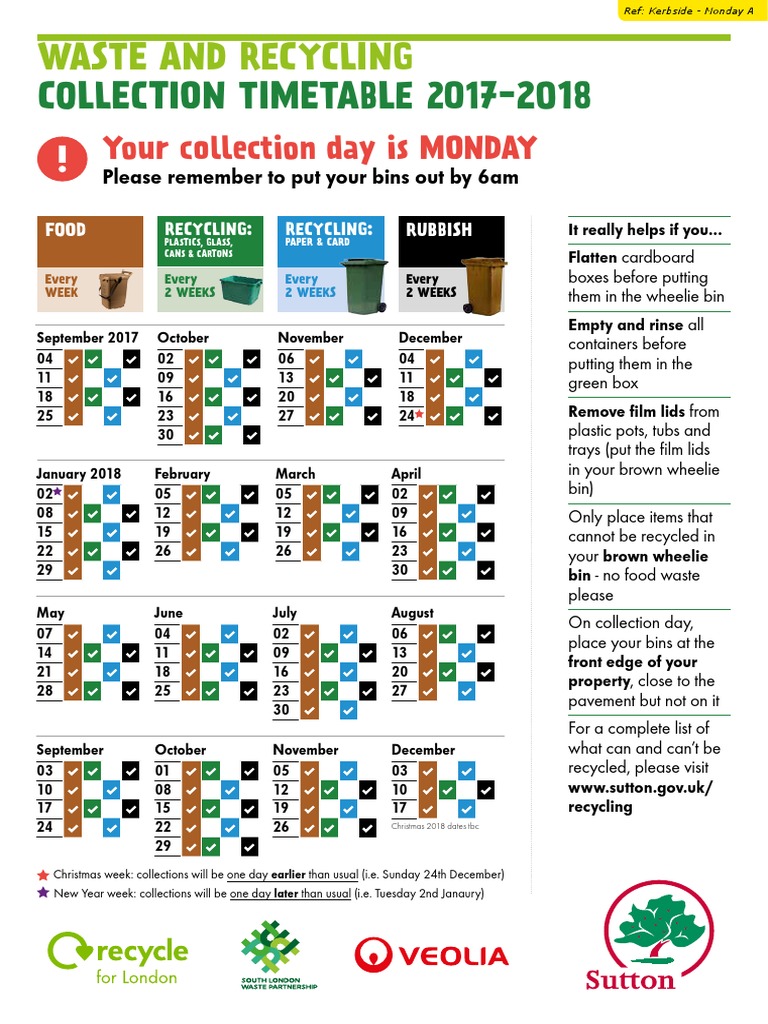 Croydon Bin Collection Schedule 2017-18 | PDF | Recycling | Water ...