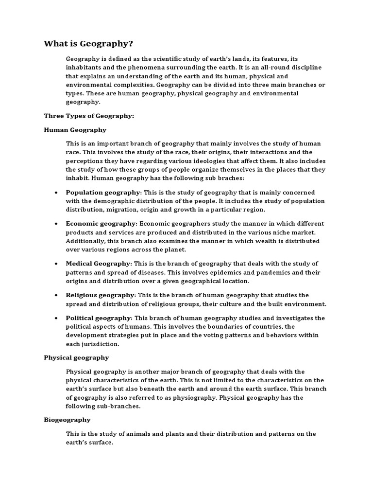 Types of Geography | PDF | Geography | Physical Geography