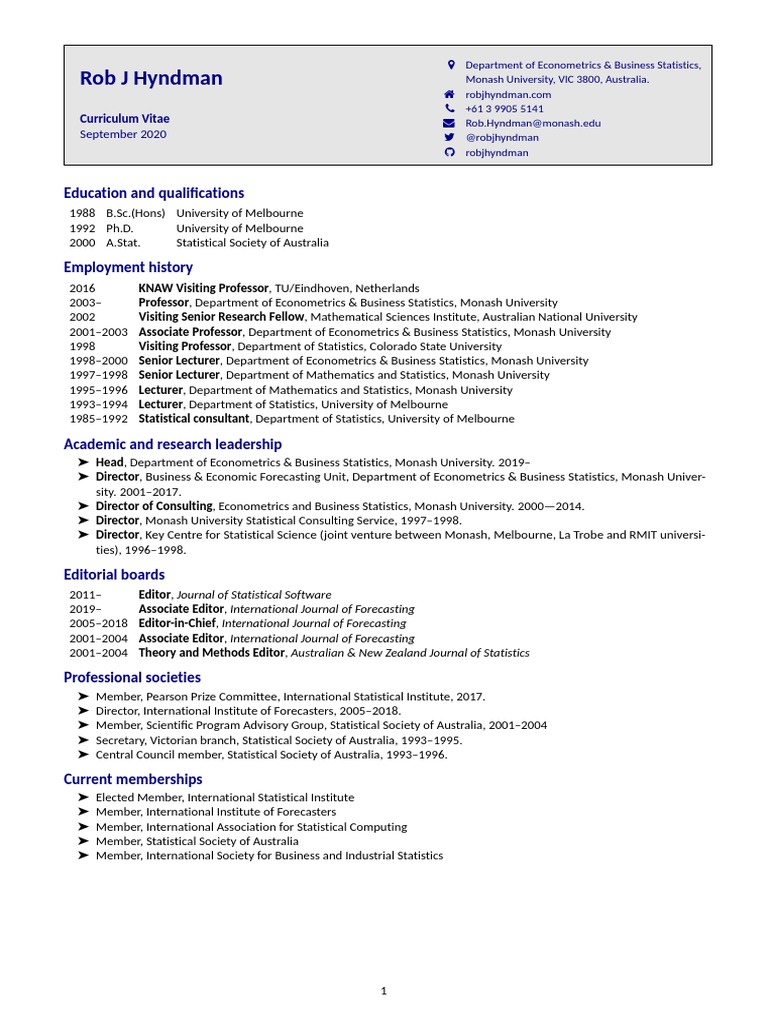 Rob J Hyndman: Education and Qualifications | PDF | Time Series ...