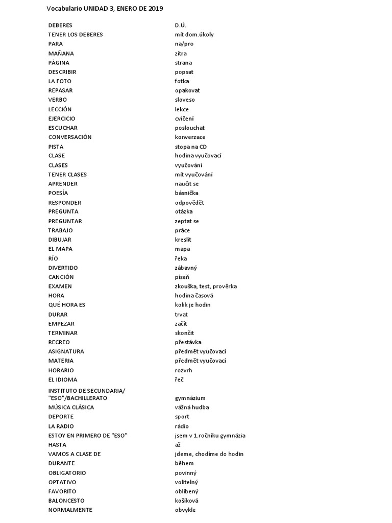 Vocabulario UNIDAD 3 | PDF