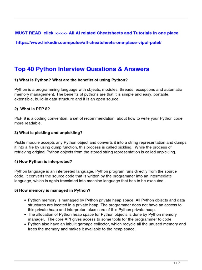 Top 40 Python Interview Questions And Answers Must Read Click All Ai