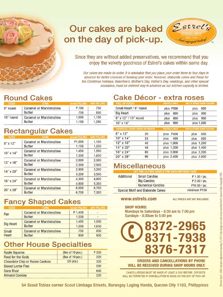 Estrel's Caramel Cake Price List 2020 | PDF