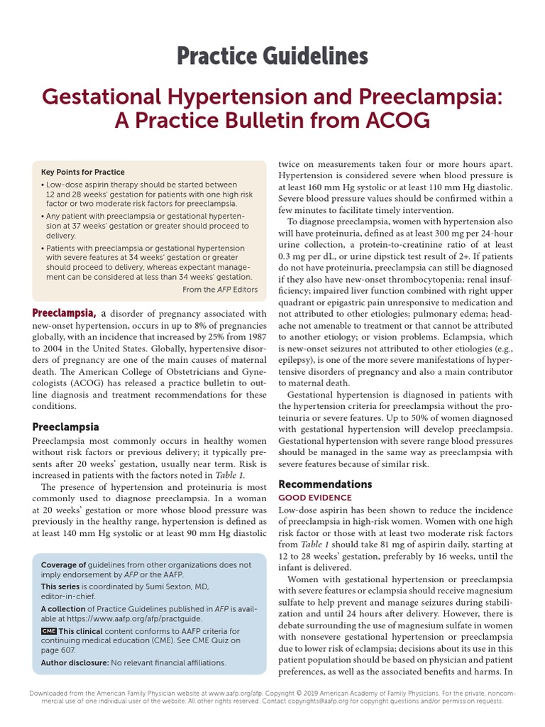 Acog-Hipertension Gestacional y Preeclampsia | PDF | Hypertension ...