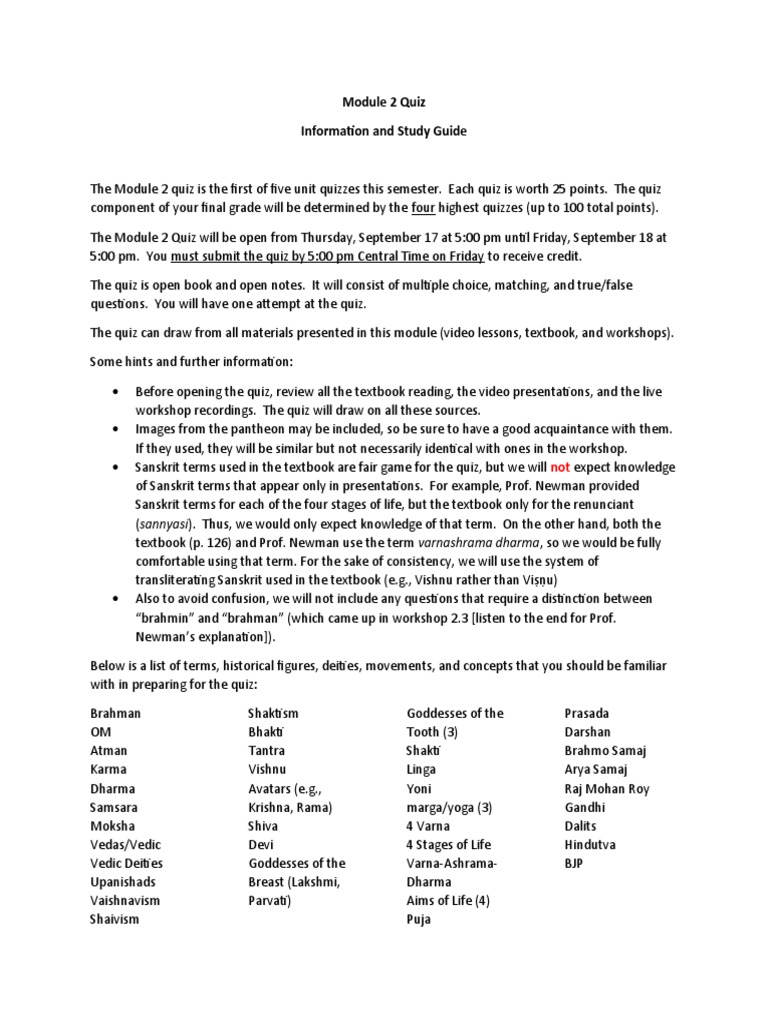 Study Guide Module 2 Quiz REL110 | PDF | Devi | Vishnu