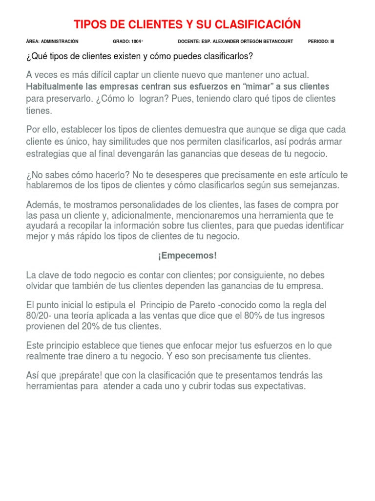 Tipos de Clientes y Su Clasificación | Descargar gratis PDF | Cliente ...