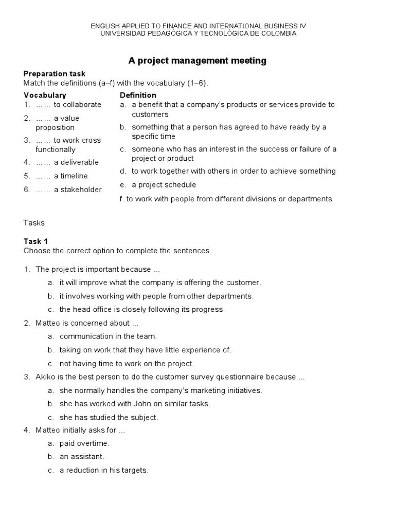 Project Management Meeting Preparation | PDF | Project Management ...