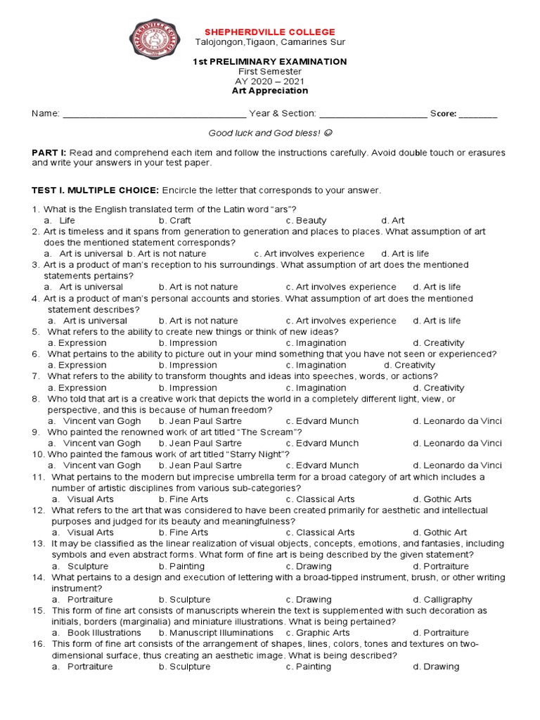 Art Appreciation Prelim Exam Review | PDF | Fine Art | Representation ...