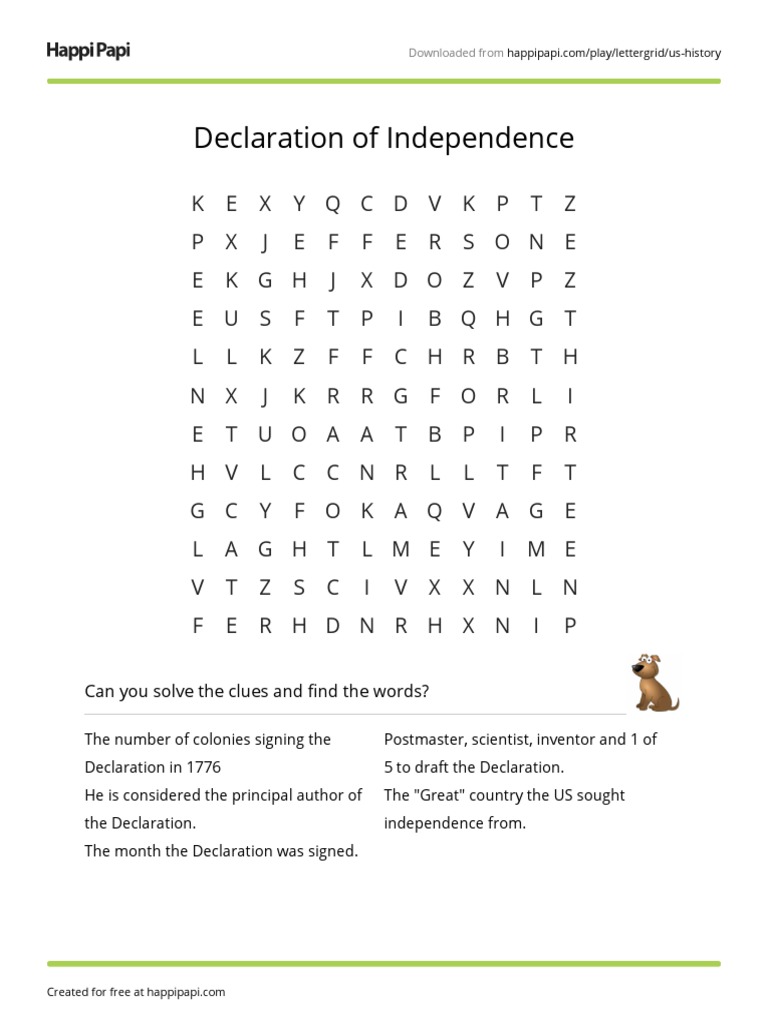 Declaration of Independence - Crossword | PDF
