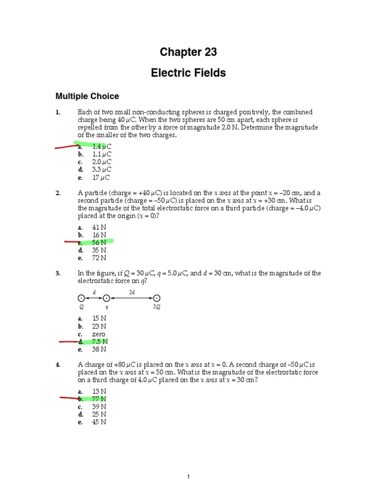 Electric Fields: Multiple Choice | PDF | Electric Charge | Electric Field