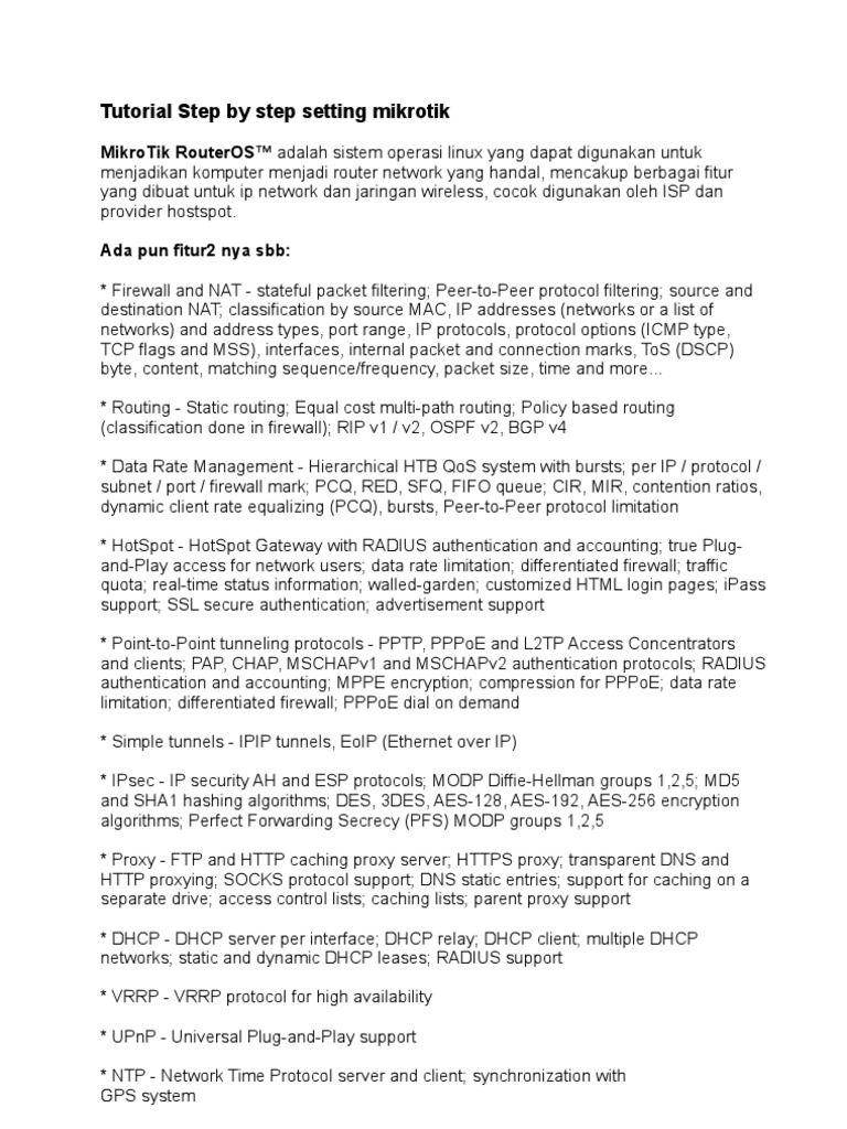Tutorial Mikrotik | PDF | Firewall (Computing) | Radius