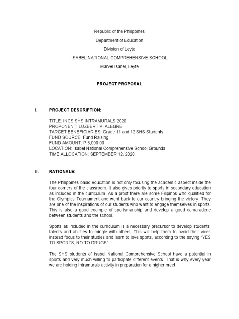 Project Proposal Intramurals Luzbert | PDF | Sports | Curriculum