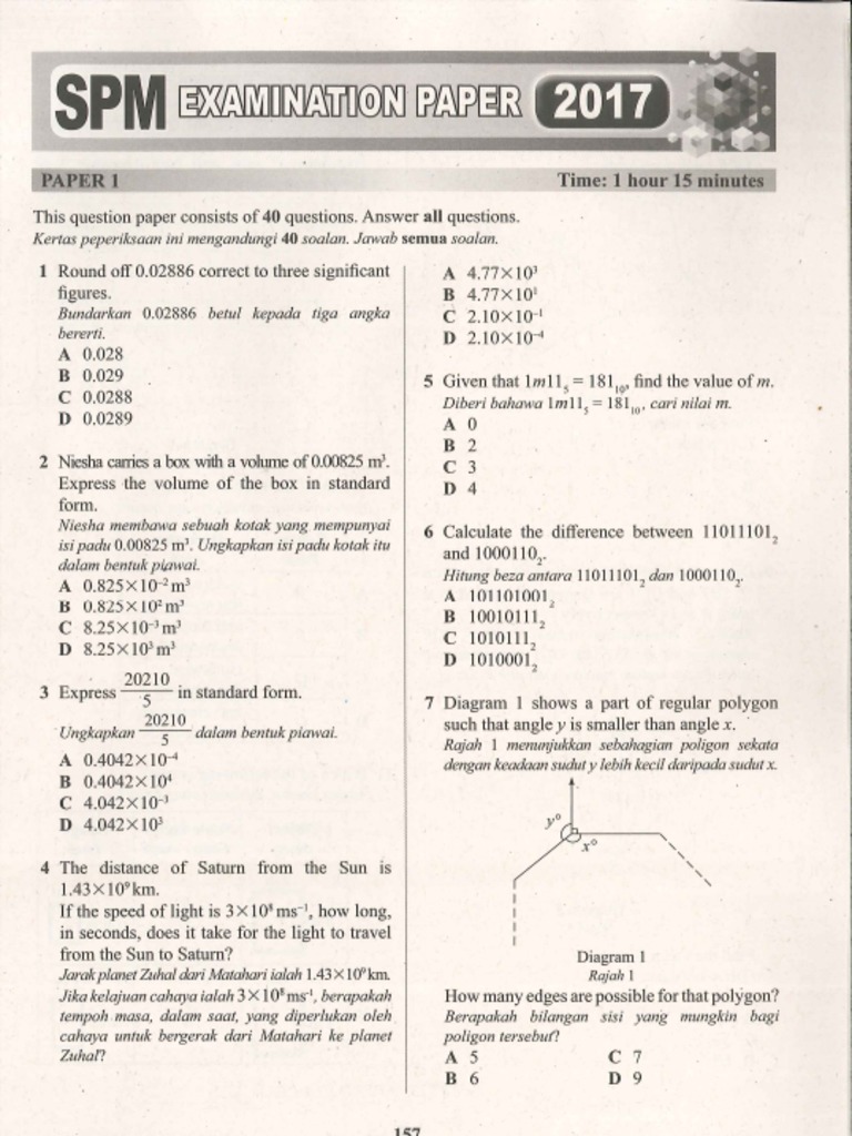 SPM Examination Paper 2017 | PDF