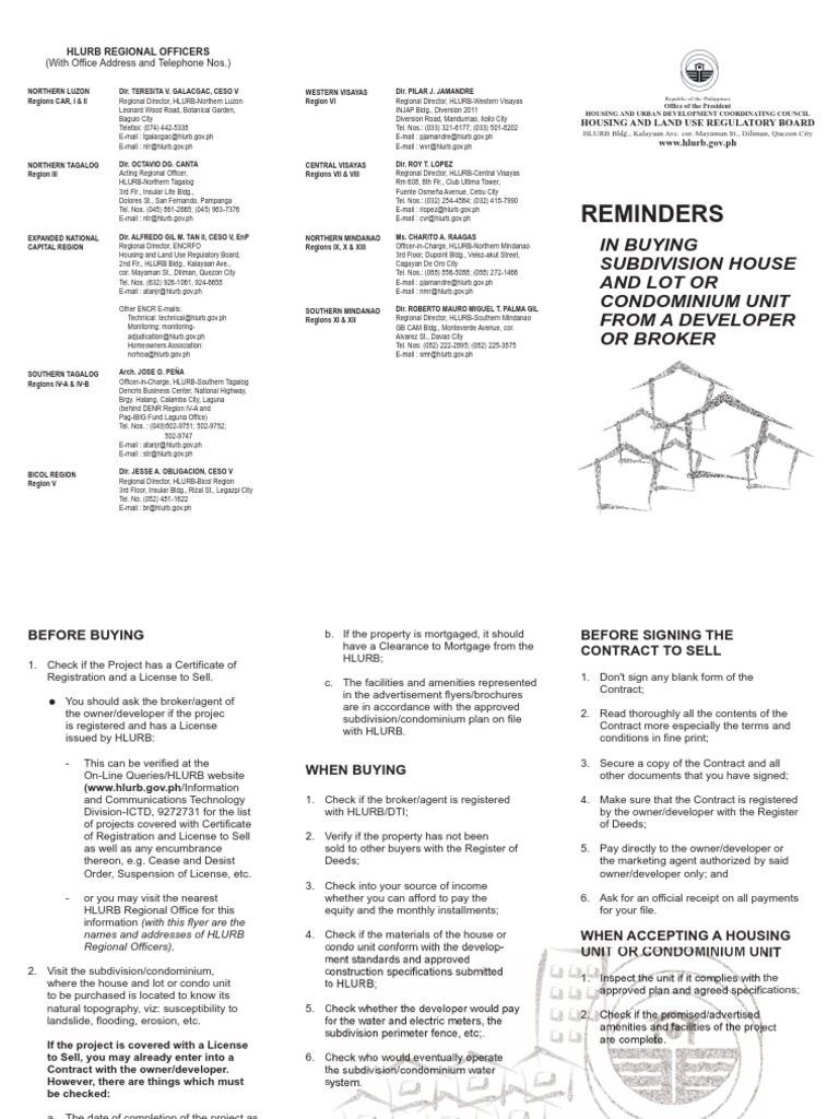 Reminders: in Buying Subdivision House and Lot or Condominium Unit From ...