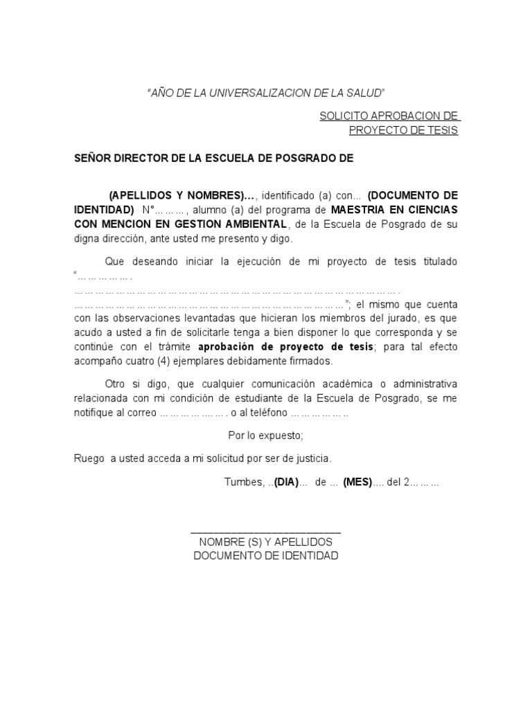 Solicitud de Aprobacion de Proyecto de Tesis | PDF Solicitud de Aprobacion de Proyecto de Tesis | PDF