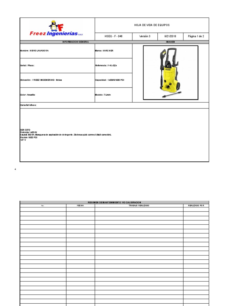 HSEQ - F - HL - 024 Hoja Vida Equipos V3 | PDF
