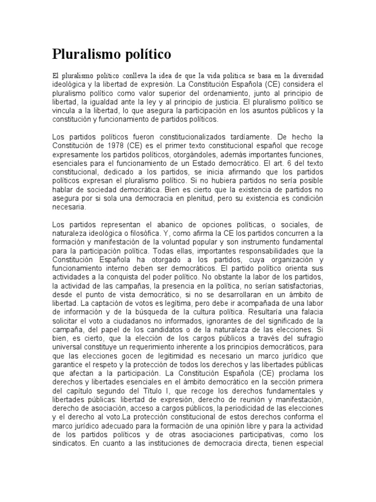 Pluralismo Político | PDF | Democracia | Ideologías políticas