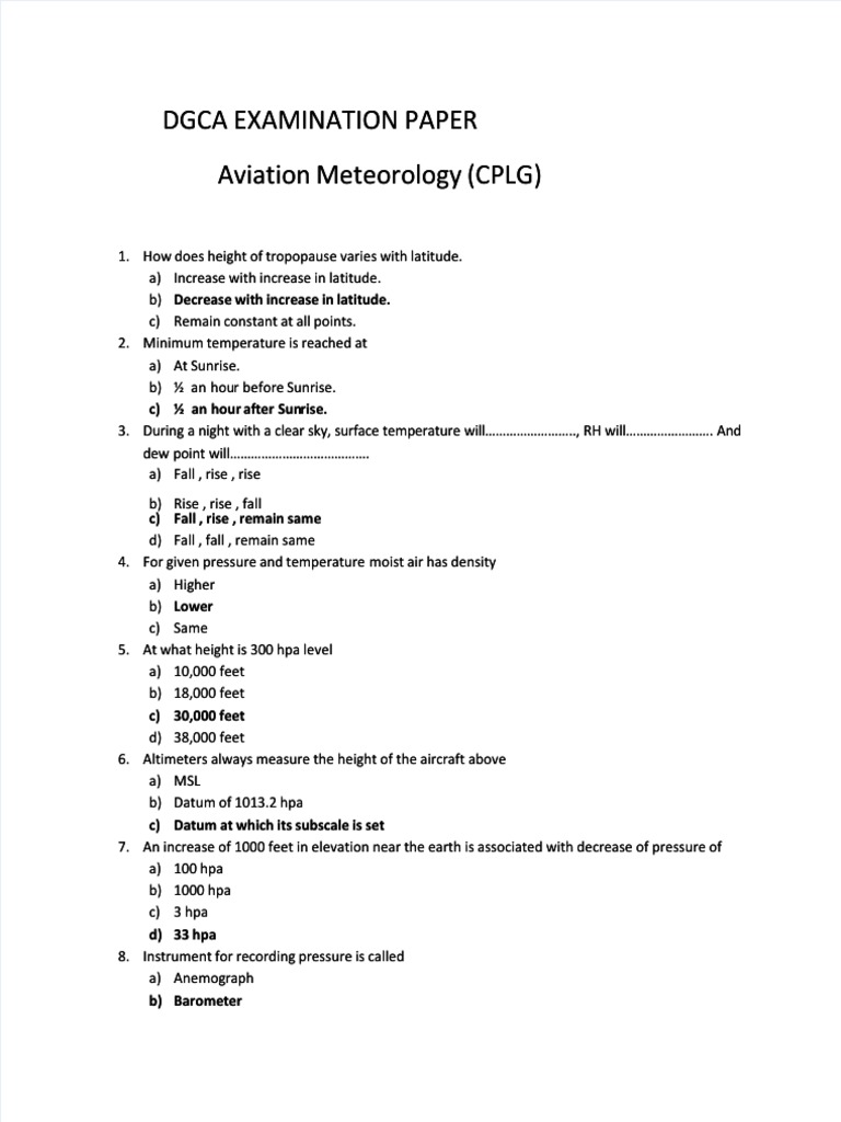 DGCA Aviation Meteorology Exam Paper | PDF | Wound | Water Vapor