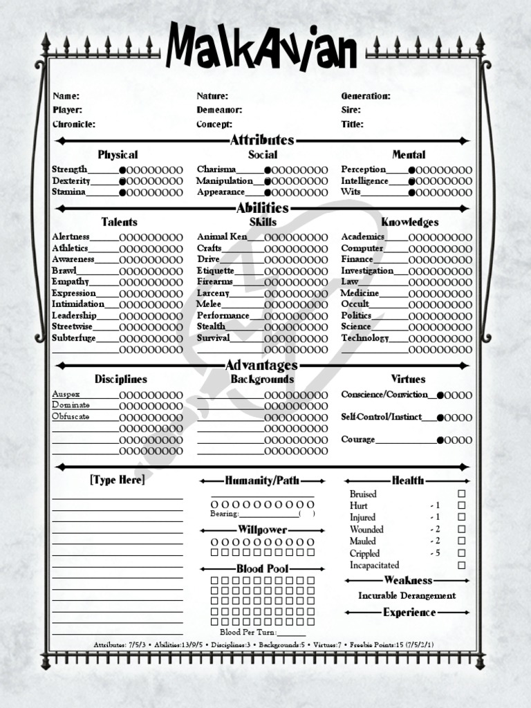 V20 2-Page Elder Malkavian Dominate Interactive | PDF | Role Playing ...