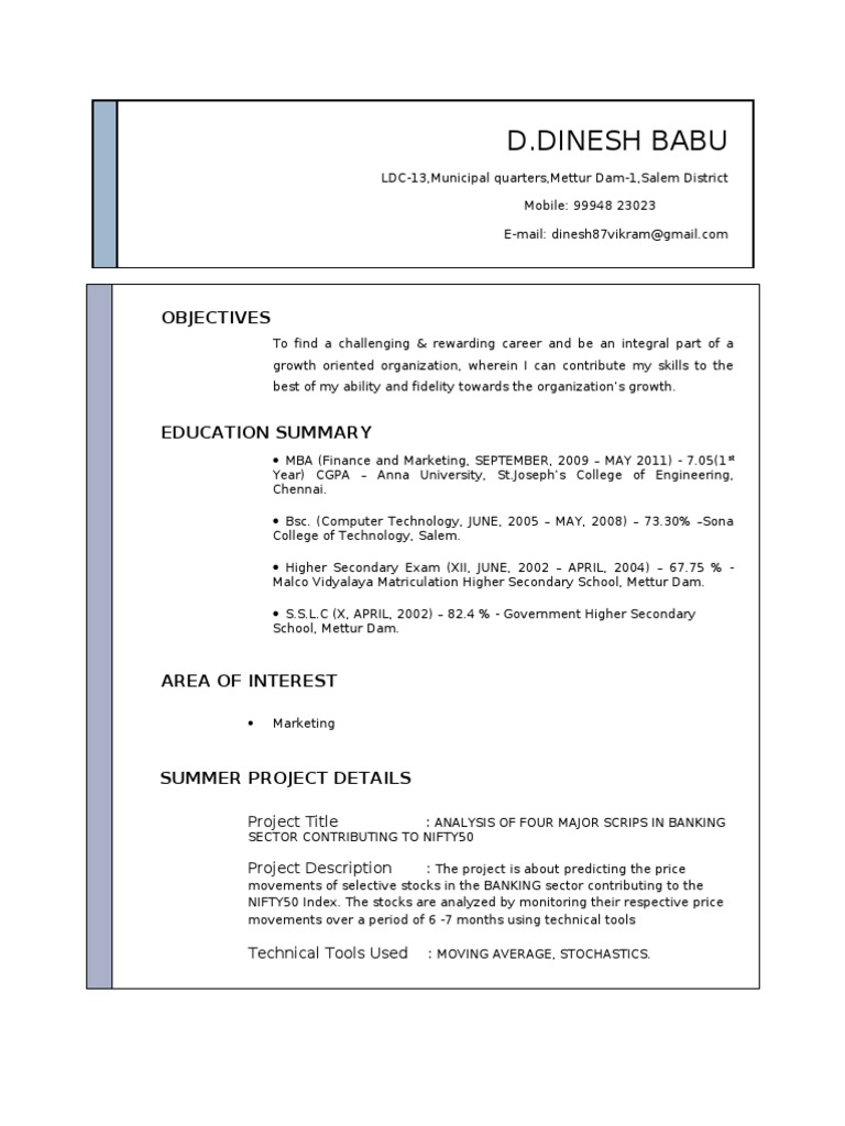Dinesh Babu Resume | PDF | Cognition | Business