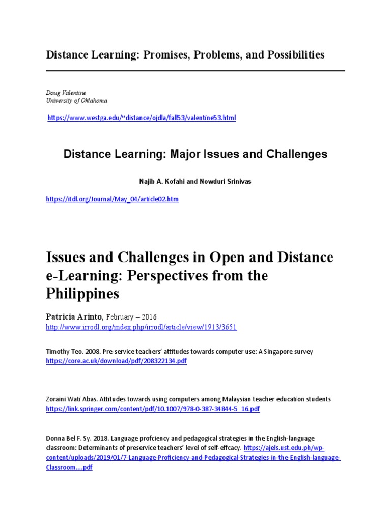 Issues and Challenges in Open and Distance E-Learning: Perspectives ...