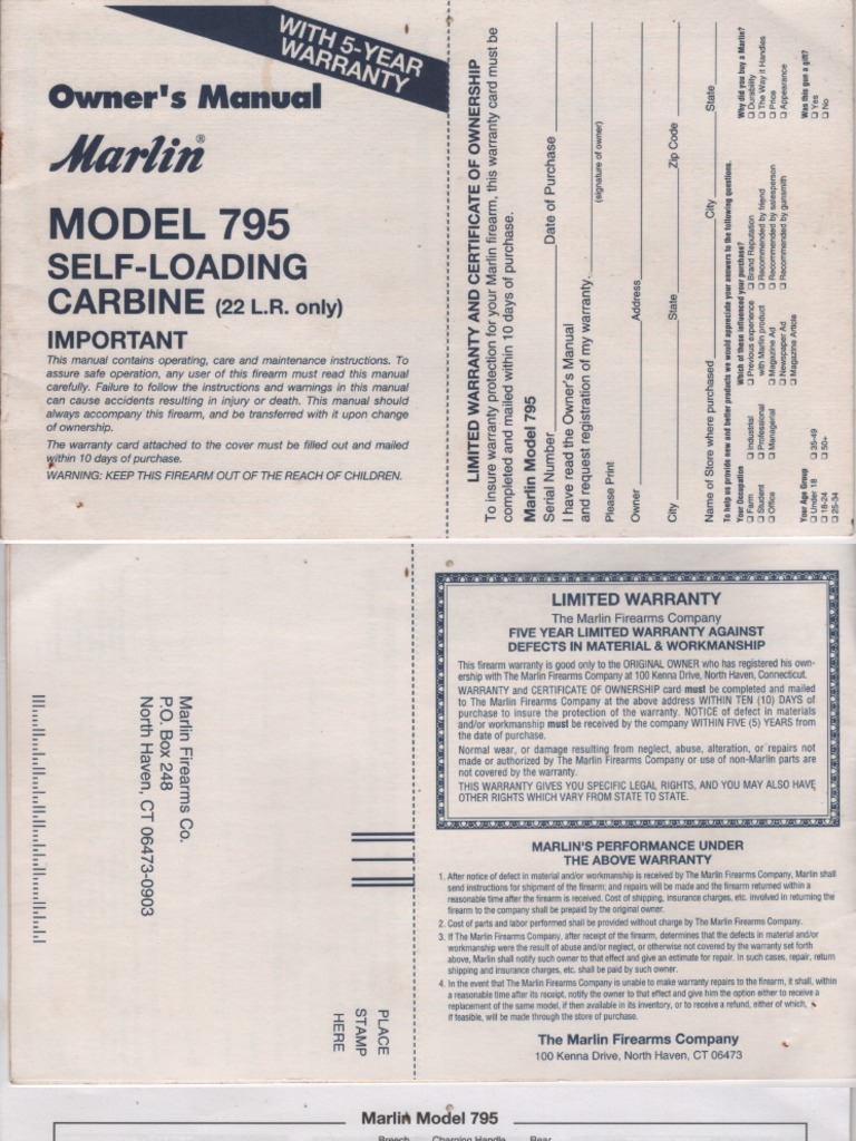 Marlin 795 Owners Manual | PDF
