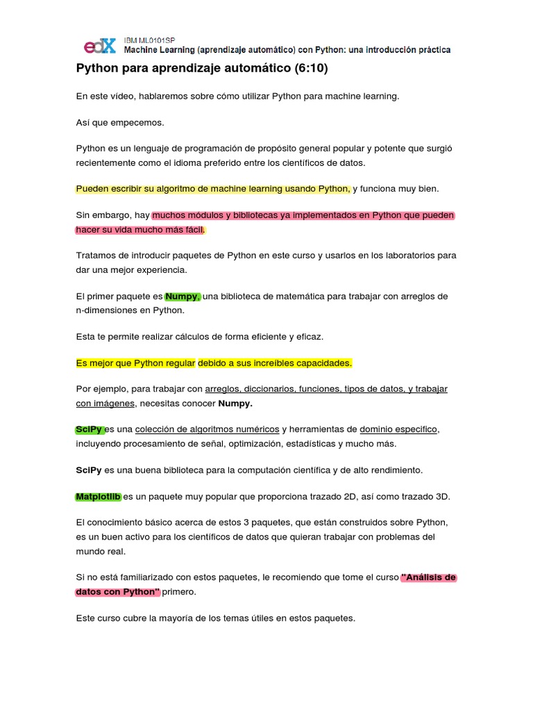 Python For Machine Learning 6-10 | PDF | Aprendizaje automático | Python (lenguaje de programación)