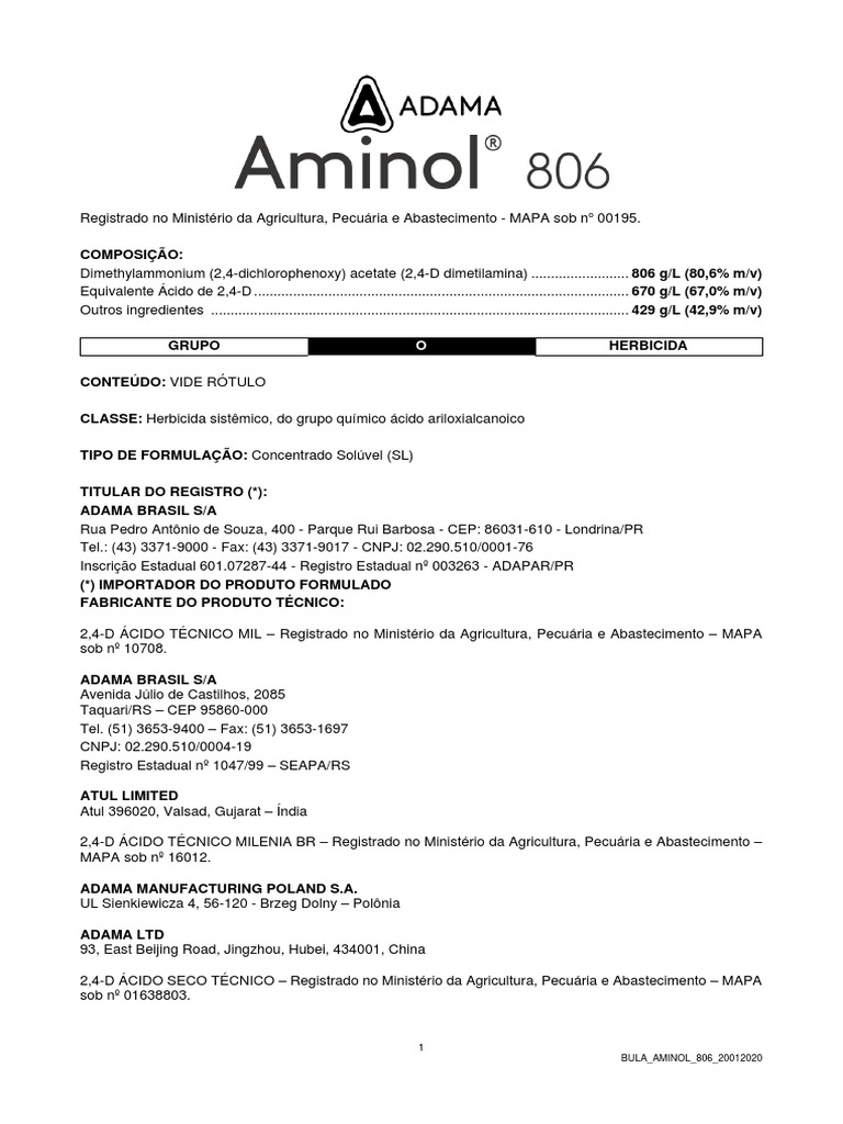Aminol® 806 - Bula | PDF | Embalagem e rotulagem | Ambiente natural