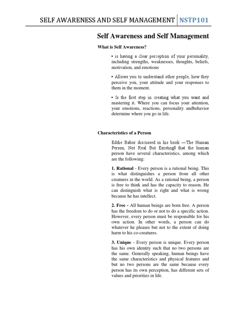 02 - Self Awareness and Management | PDF