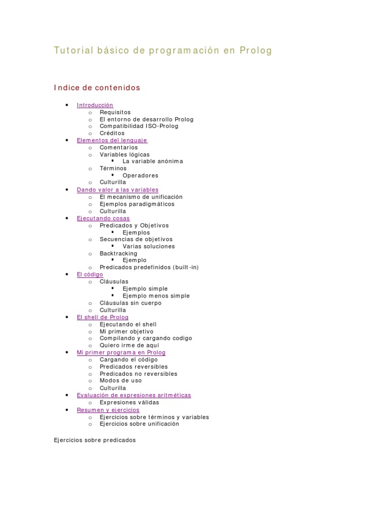 Tutorial de Prolog | PDF | Lógica de primer orden | Lenguaje de ...