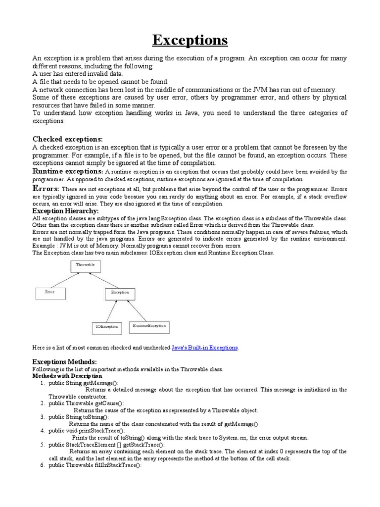 Exception Handling Pdf Java Programming Language Class