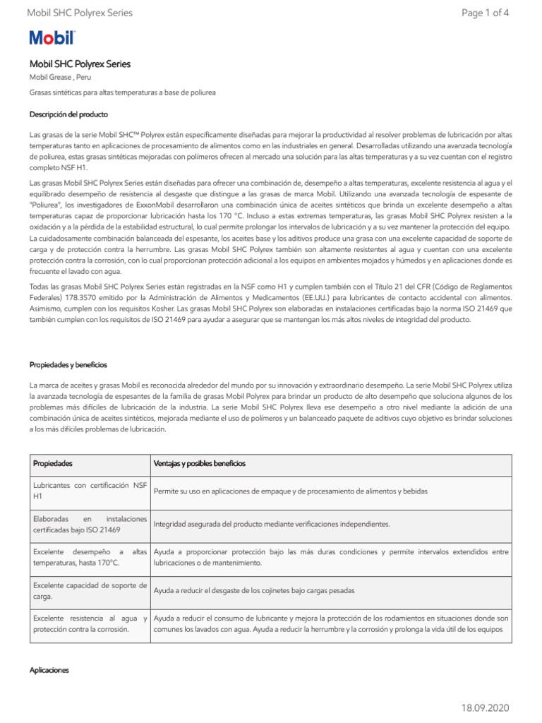 GL XX Mobil SHC Polyrex Series | PDF | Lubricante | gordo