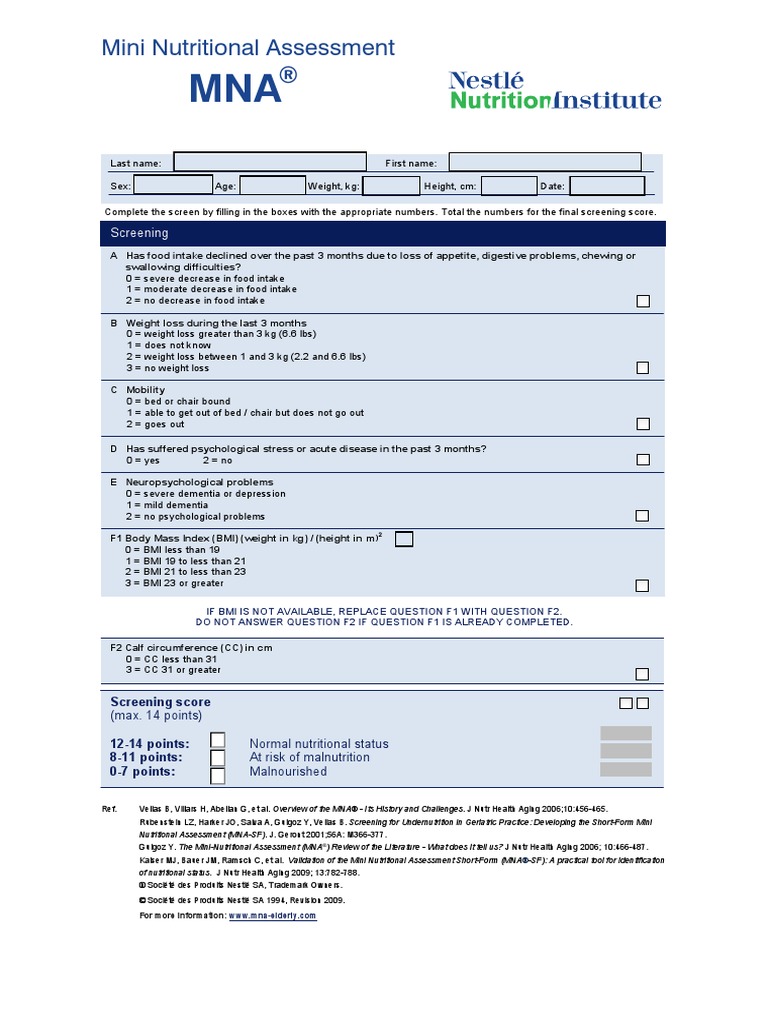 Justalero - MNA-SF Tool PDF | PDF | Body Mass Index | Weight Loss