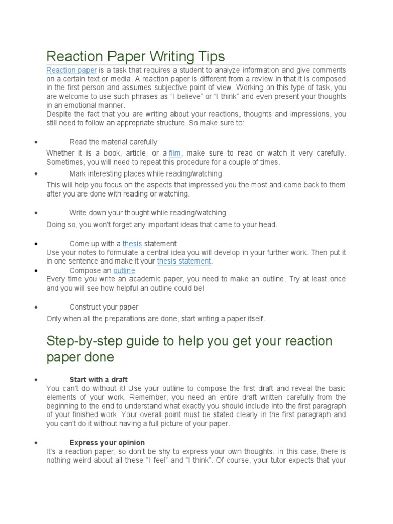 Reaction Paper Writing Tips Step By Step Guide To Help You Get Your