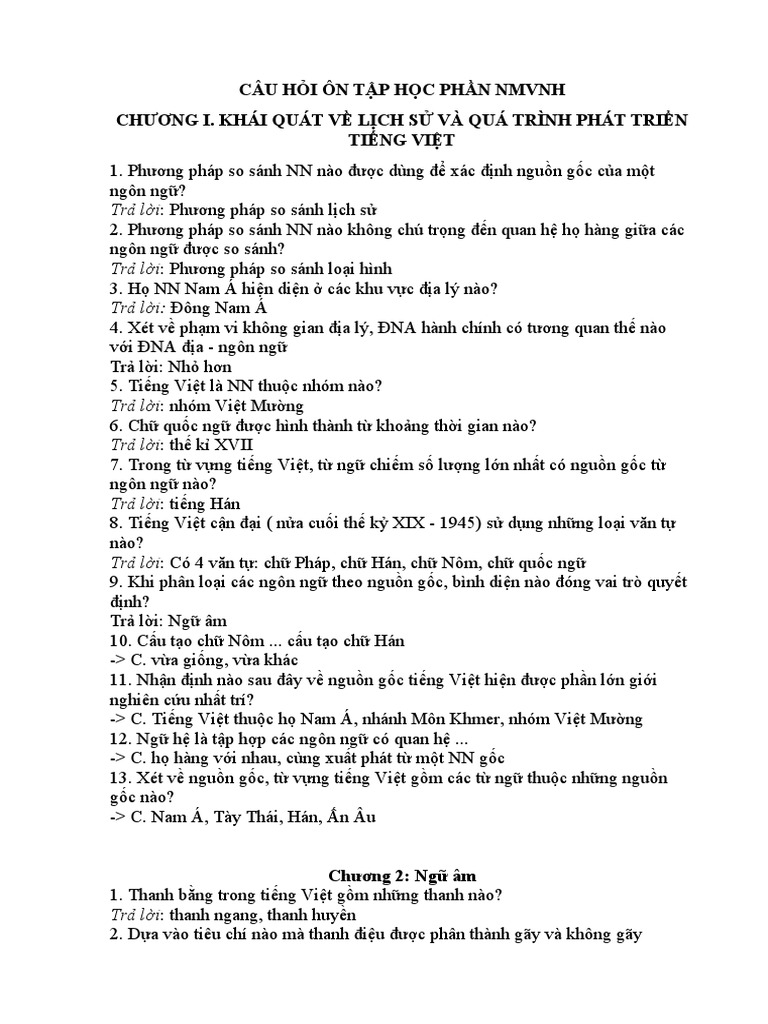 Câu hỏi ôn tập học phần nmvnh | PDF