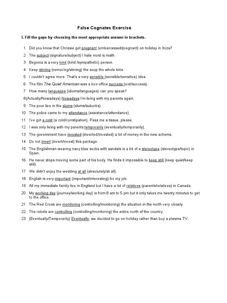 STEVEN FERNANDO CORTES SANCHEZ - True and False Cognates Exercise - Ss ...