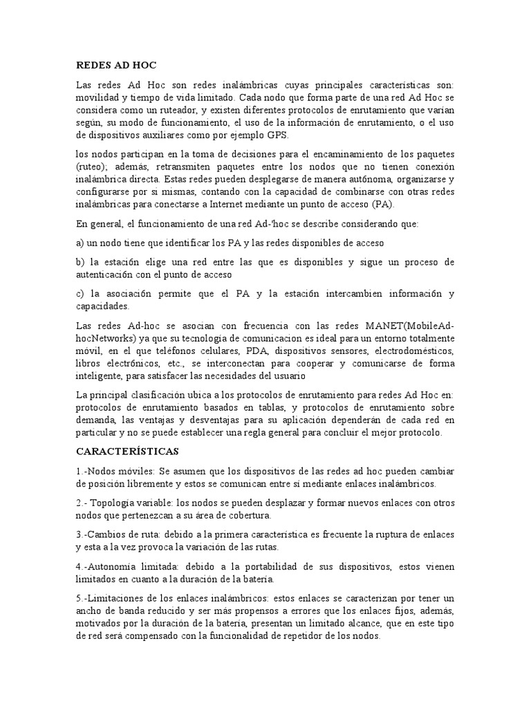 Redes Ad Hoc | PDF | Red inalámbrica ad hoc | Enrutador (Computación)