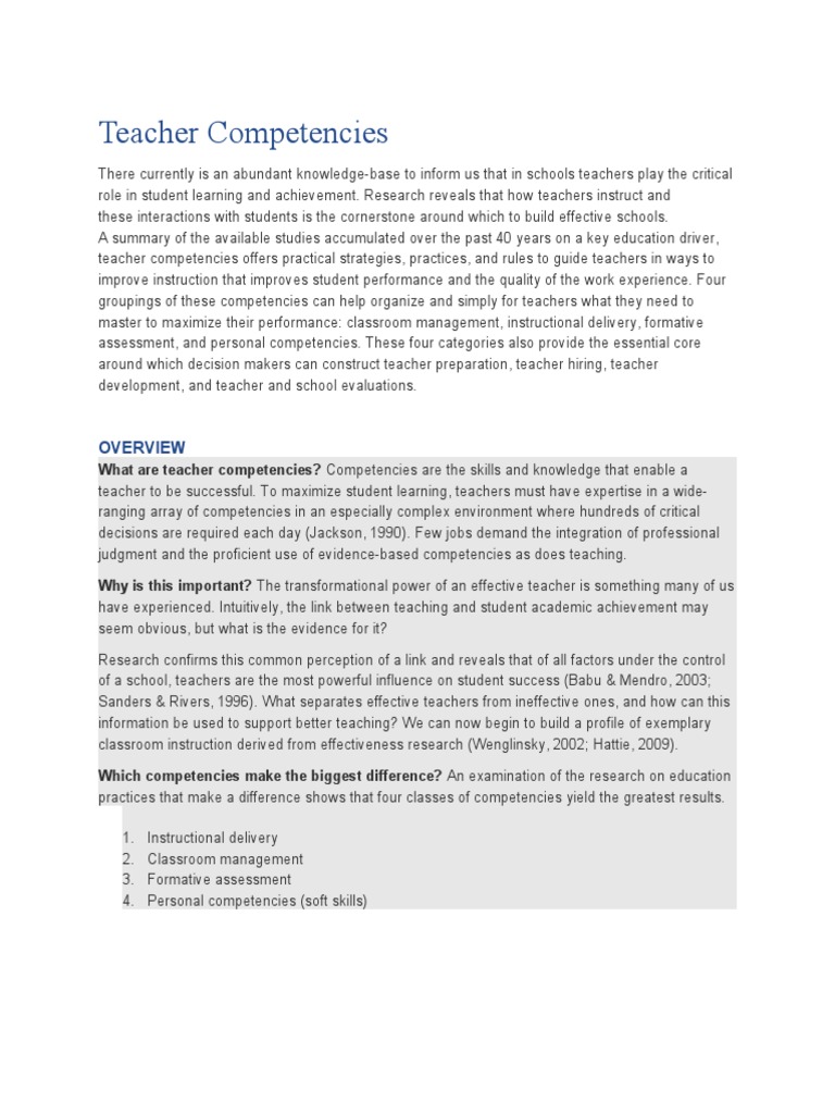 Teacher Competencies: Wing Resourcesresearchorganizations | PDF ...