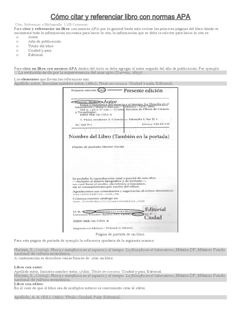 Cómo Citar y Referenciar Libro Con Normas APA | PDF | Estilo apa ...
